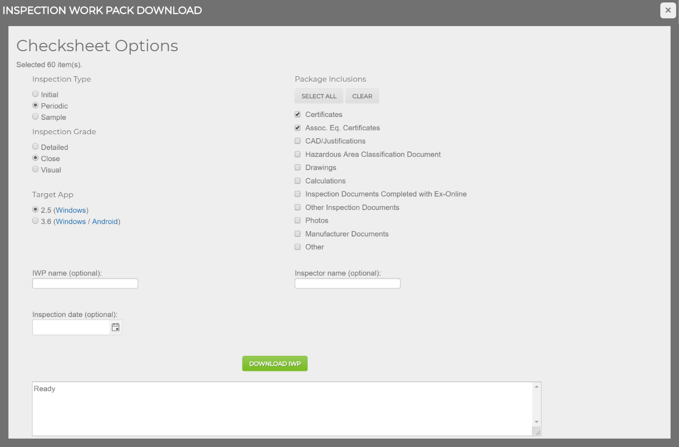 Generating an Inspection Work Pack (IWP) - ExOnline Help